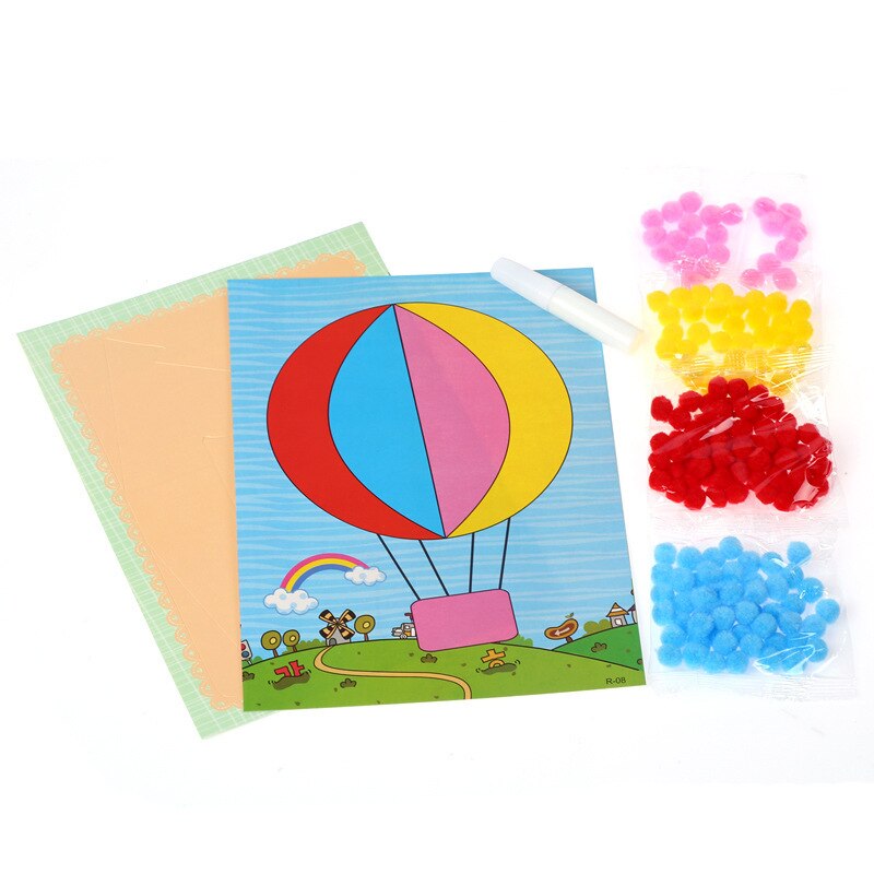 Kids DIY Pompom Ball Paper Painting Stickers Child... – Vicedeal
