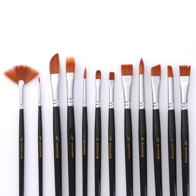 Zwart 12 Stks/set Aquarel Gouache Penselen Verschi... – Vicedeal