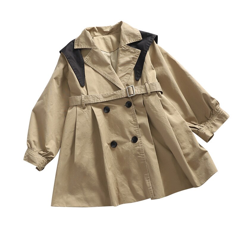 Windbreaker for Girls Autumn Double Breasted Khaki... – Grandado