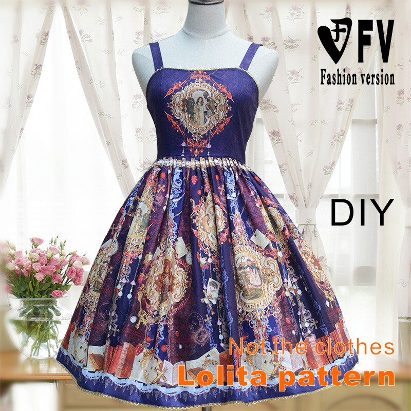 Lolita pattern women's sling dress sewing drawing ... – Grandado