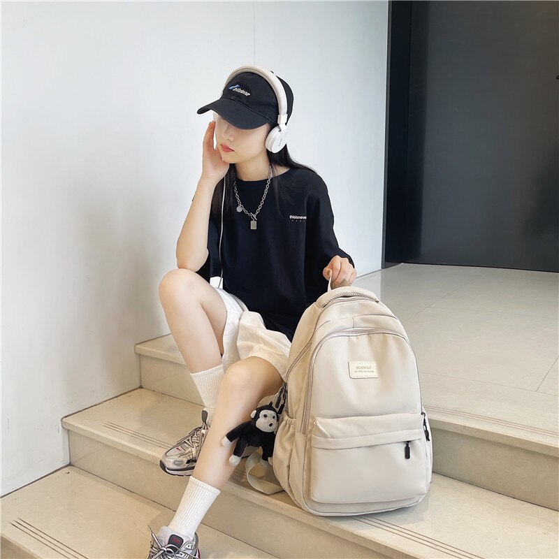 2022 Nylon Backpack Women Book Bag Female Solid Co... – Grandado