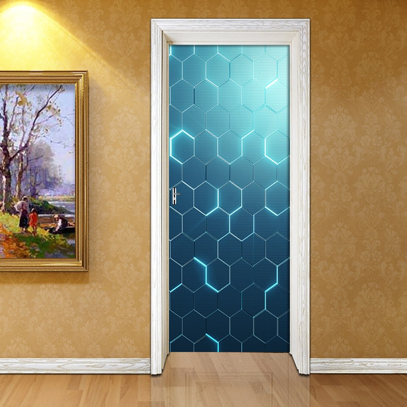 3D Door Sticker Geometric Glowing Graphics Mural W... – Grandado