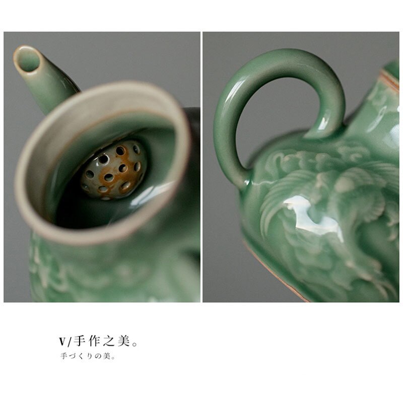 Boutique Yue Kiln Celadon Ceramic Teapot Relief Dr... – Grandado