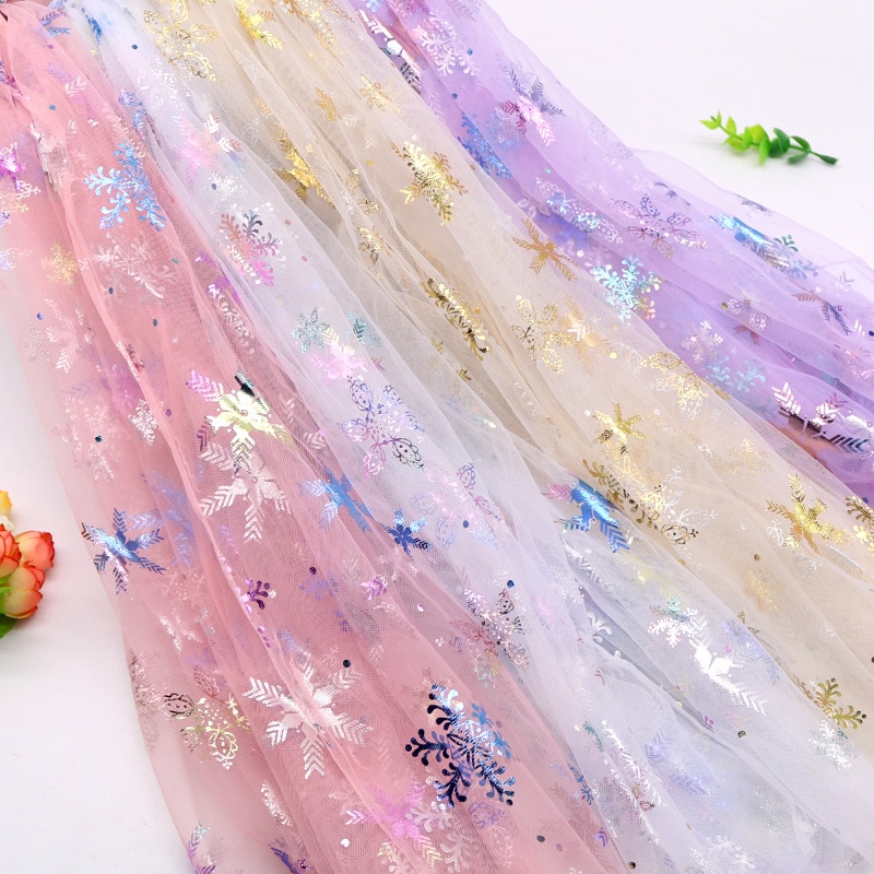 1yardlot Width 160cm Princess Dress Glitter Fabric Colorful Snowflake Organza Fabric Sewing Diy