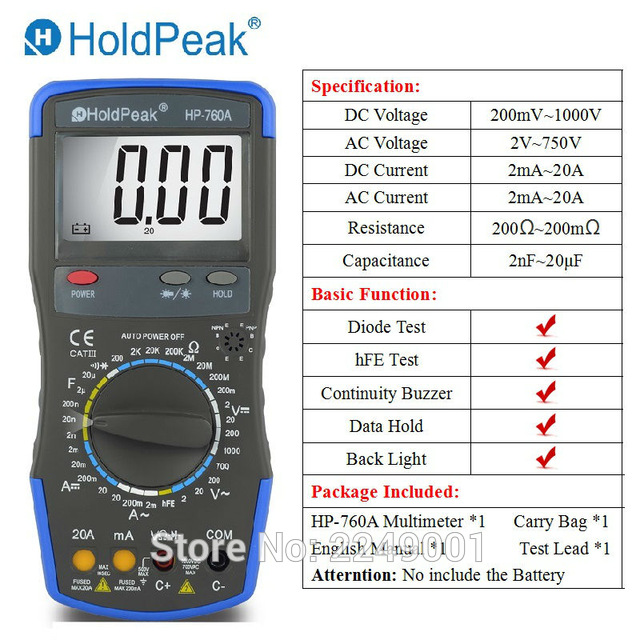Multimetro HoldPeak HP-760A Digital Multimeter Cap... – Grandado