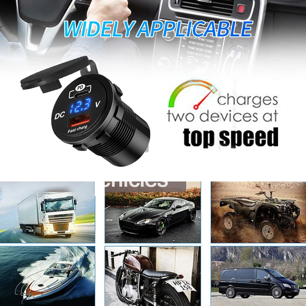 60W Car Charger Socket with Voltage Display USB Ty... – Grandado