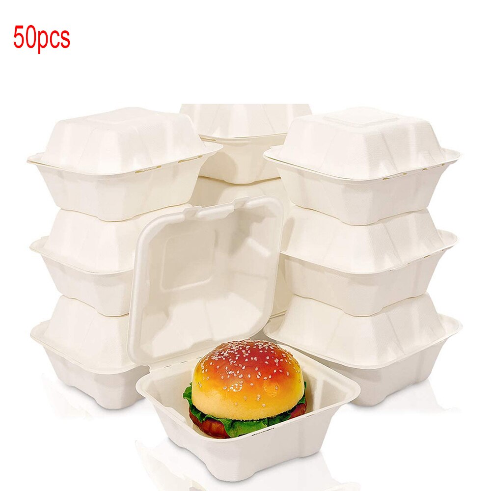 50 Pcs Disposable Bento Box Sugarcane Fiber Compos... – Vicedeal