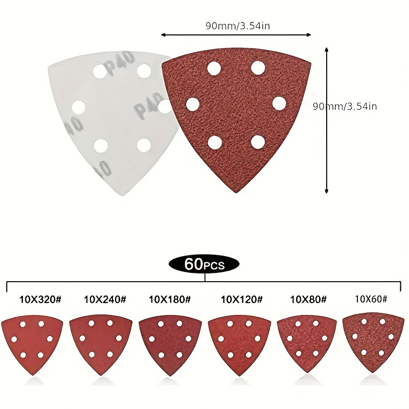 60pcs Triangle Sanding Pads - 6 Holes, 60/80/120/1... – Grandado