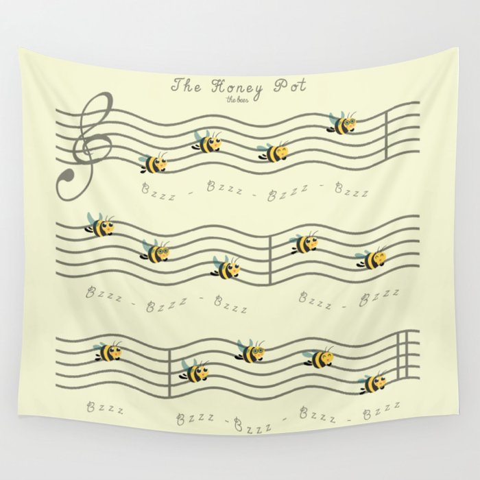 De Honing Pot Tapestry Bee Music Note Muur Opknopi... – Grandado
