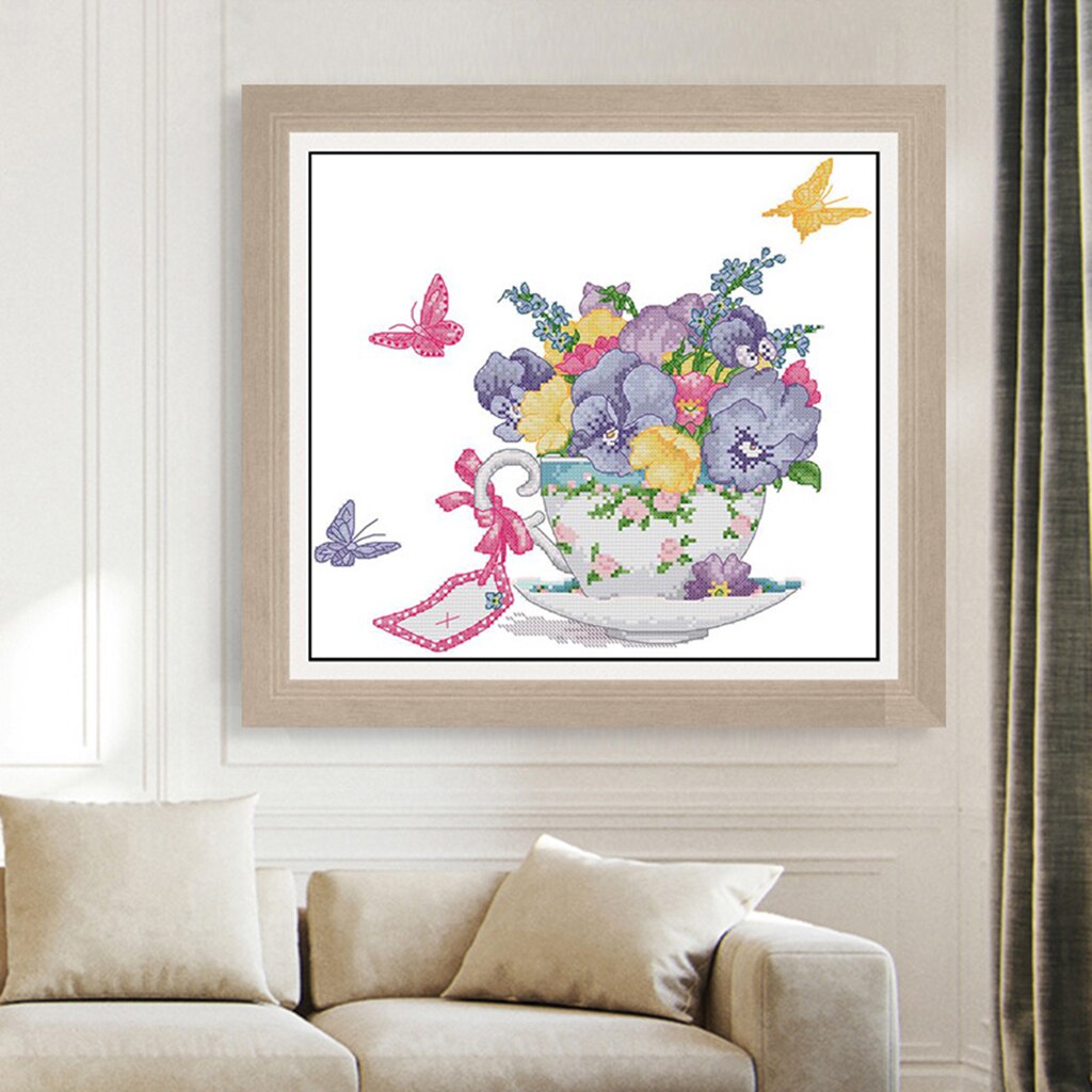 Butterfly And Flower Cross Stitch Kit Embroidery P... – Grandado