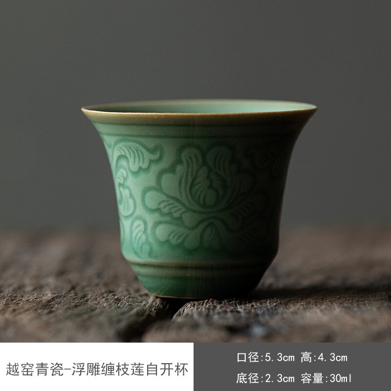 2pc/Set30ml Yue Kiln Celadon Tea Cup Embossed Tang... – Grandado