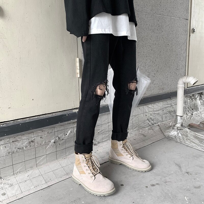 Modieuze Punk Style Black Ripped Jeans Koreaanse S... – Vicedeal