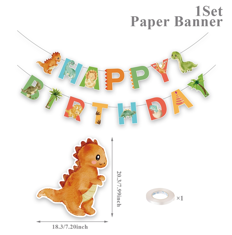 Dinosaur Happy Birthday Garland Banner Roar Dino P... – Grandado