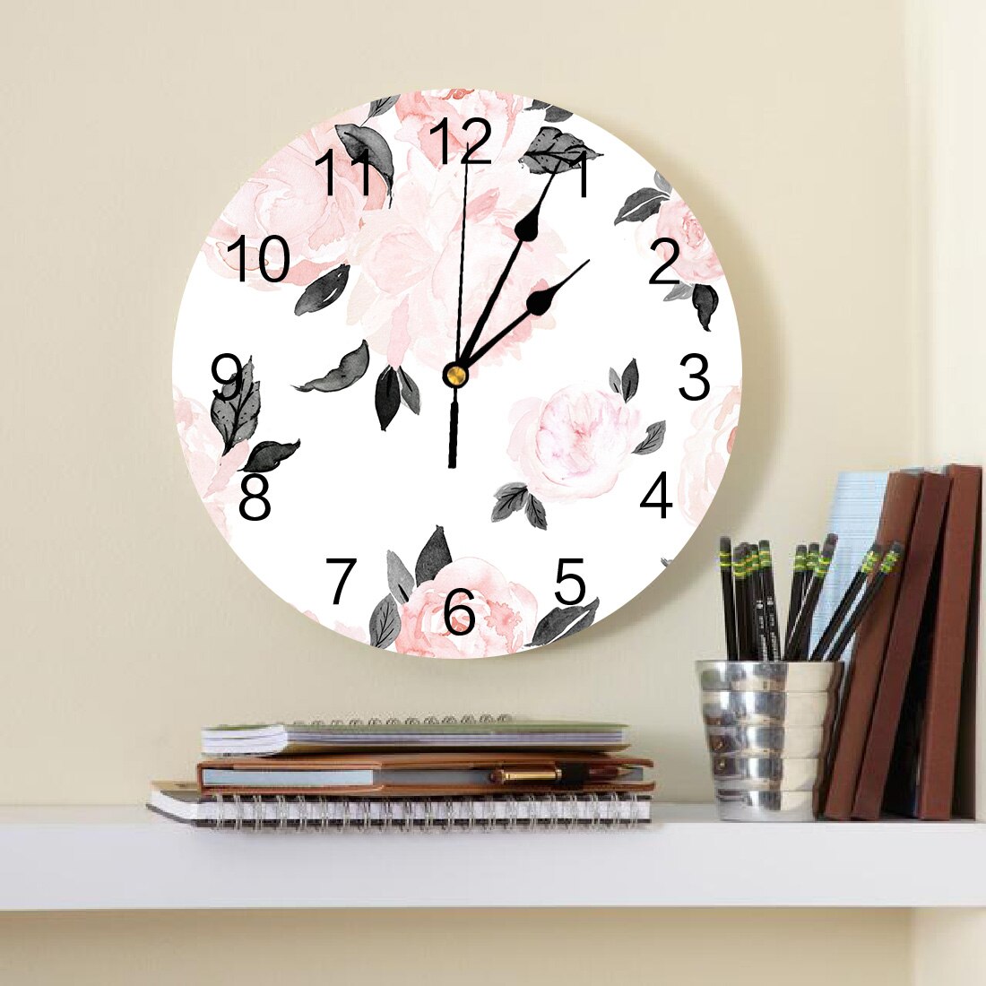 Vintage Pink Floral Wall Clock Home Decor Bedroom ... – Vicedeal