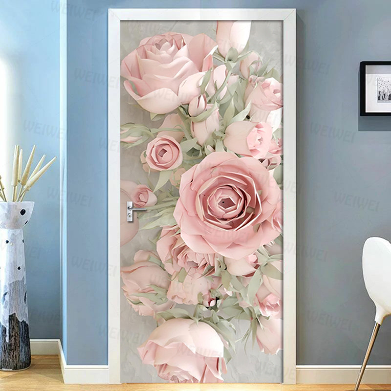 European Style Pink Rose Door Sticker For Living R... – Grandado
