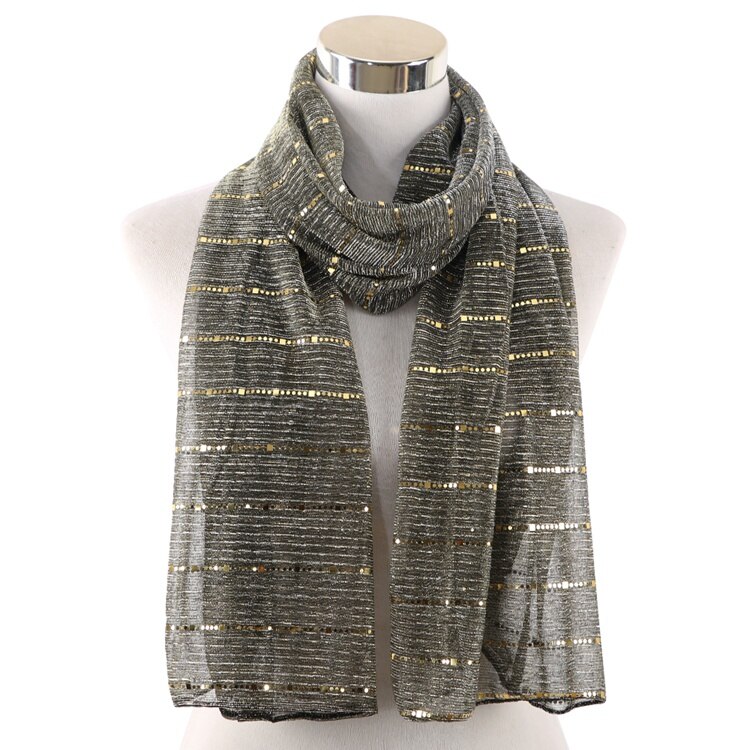 Women Scarf Shiny Shimmer Sequins Gold Silver Yarn... – Vicedeal