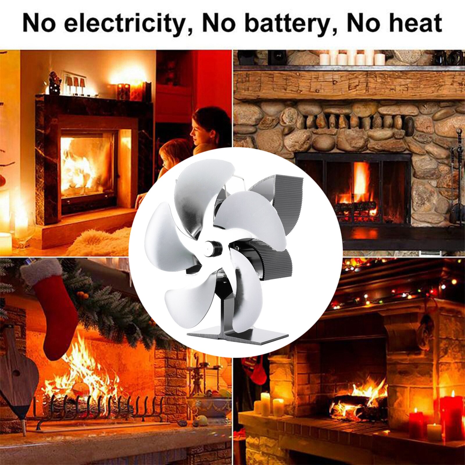 4 Blades Heat Powered Stove Top Fan for Fireplace ... – Vicedeal