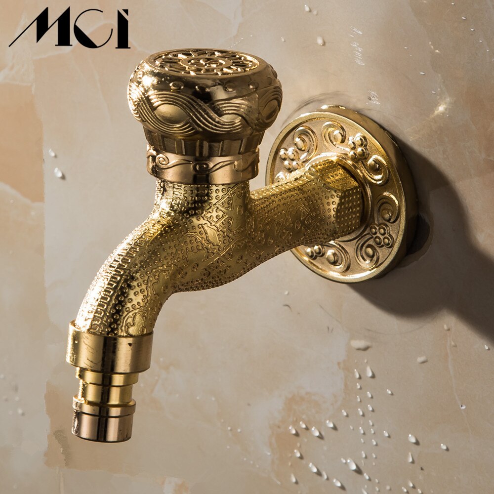 Carved Wall Mount Zinc Golden Water Wall Small Tap... – Grandado