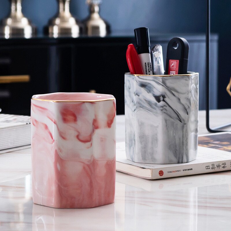Nordic Marble Pen Holder Ceramic Pen Holder Makeup... – Grandado