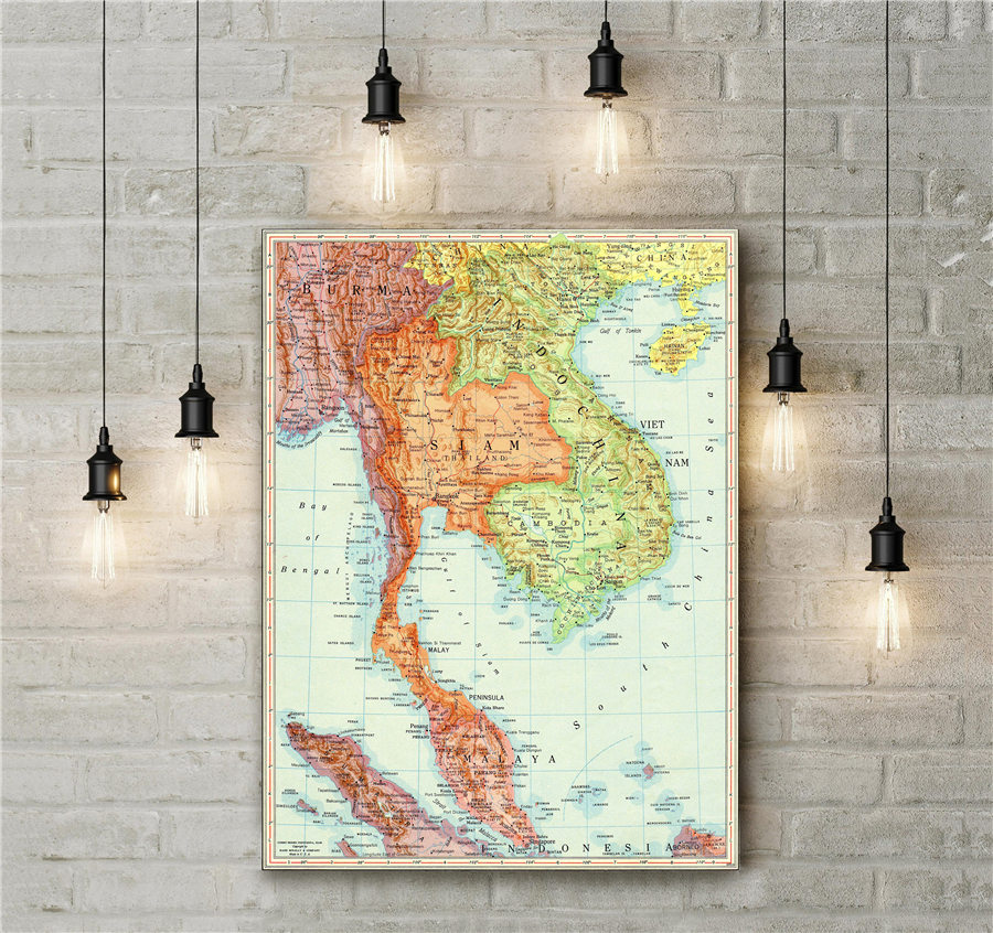 1902 Vintage Map of THAILAND Burma Map Indochina R... – Vicedeal