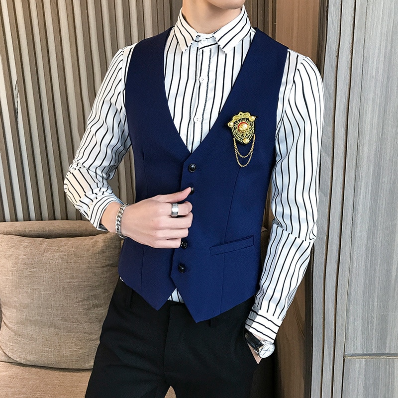 Solid Slim Fit Vest Men Wedding Dress Man Short Ve... – Vicedeal