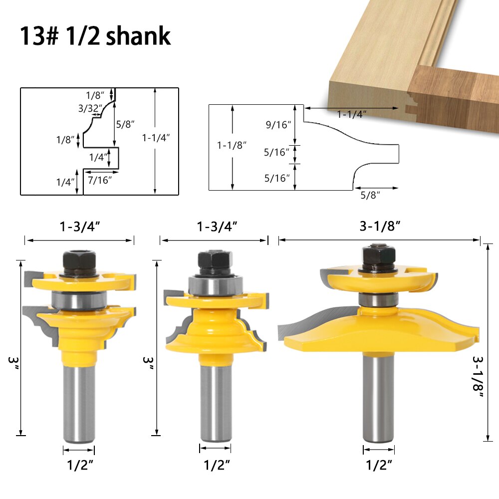 3pcs 1/2" Shank Rail & Stile Ogee Blade Cutter Pan... – Grandado