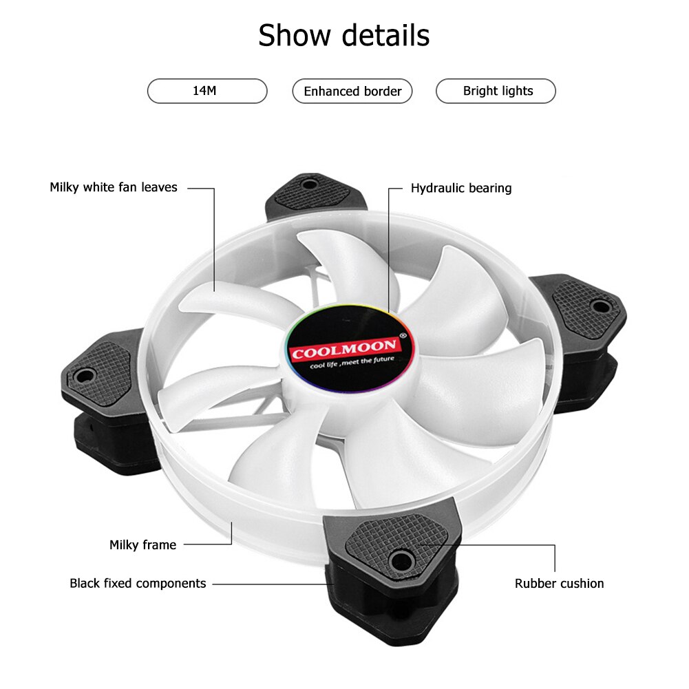 COOLMOON 140mm RGB Fan Mute 6Pin PC Case Computer ... – Grandado