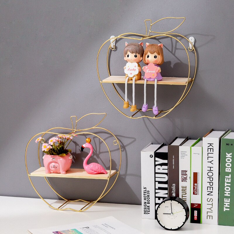 Metal Iron Bedroom Shelves Geometric Apple Art Wal... – Grandado