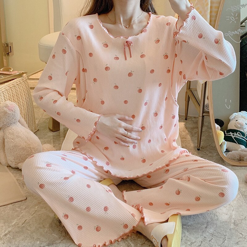 Spring Autumn Pure Cotton Maternity Pyjamas Long S... – Grandado
