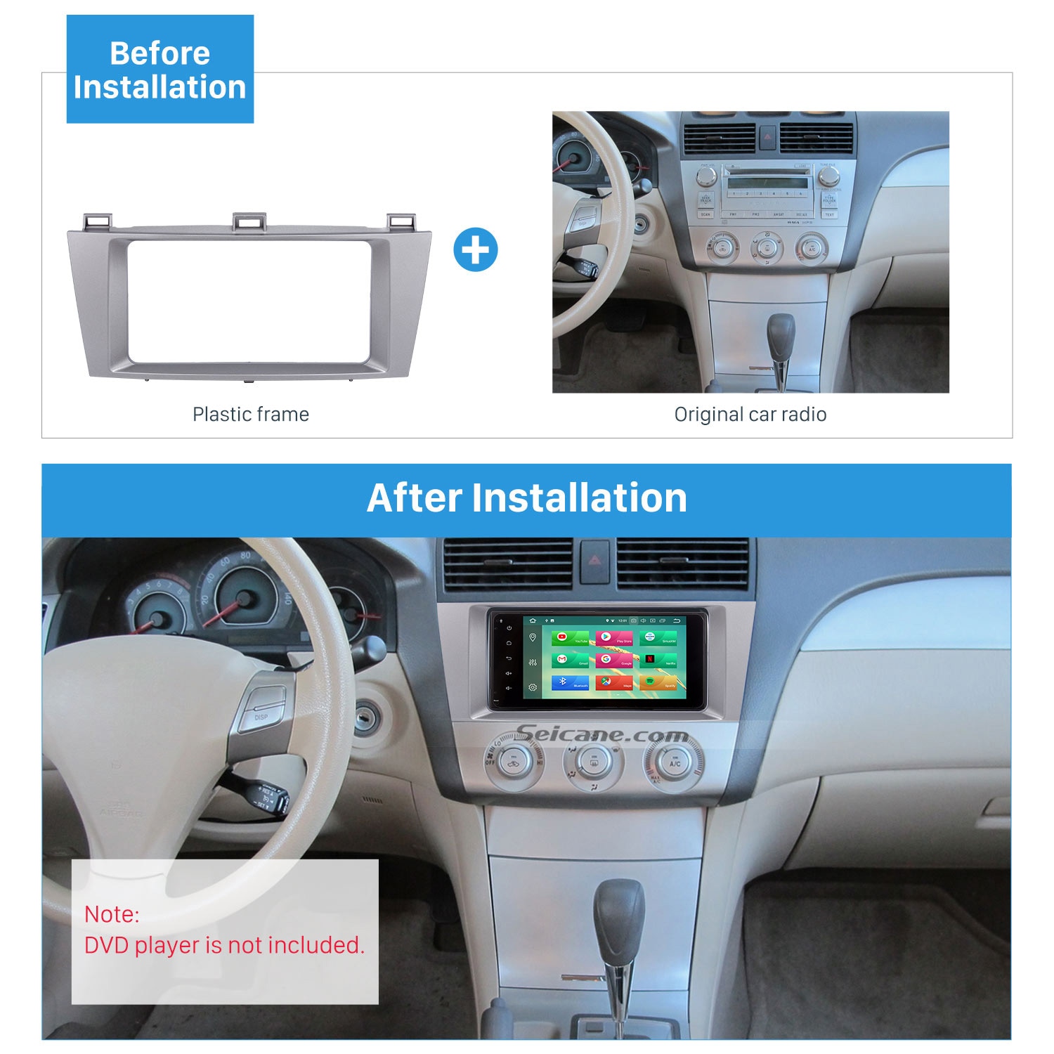 Seicane Silver 2Din Car Radio Fascia for 2007 Toyo... – Grandado