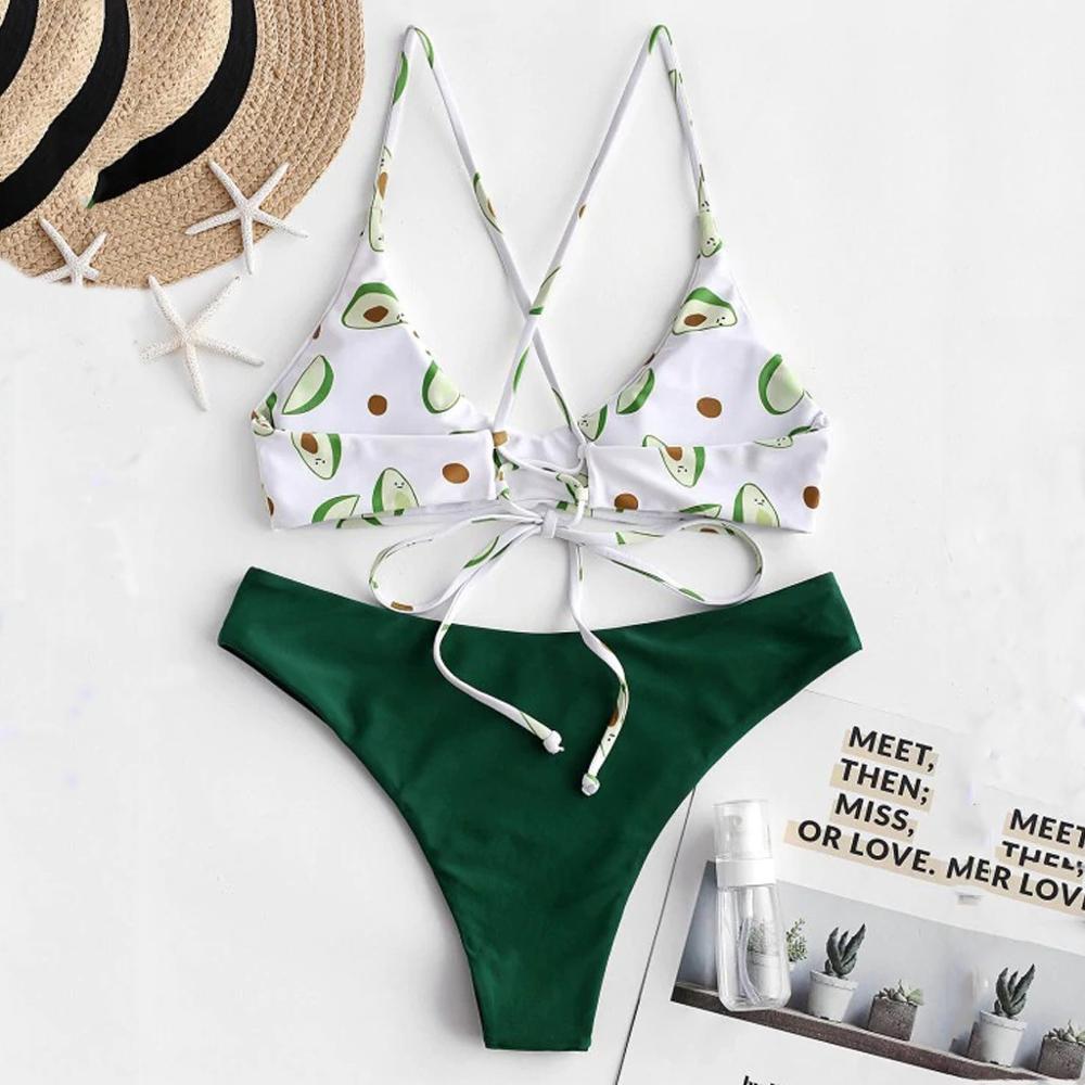 Women Two Pieces Bathing Suits Sexy Bandage Avocad Vicedeal 0111