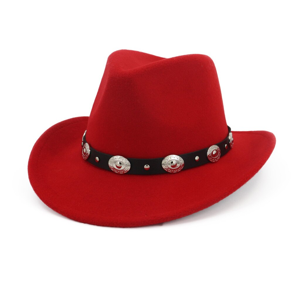 Women Men Red Western Cowboy Hat With Punk Belt Ja... – Grandado