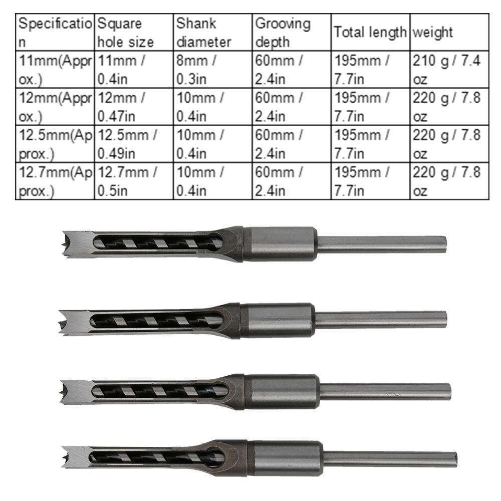 4 stk firkantede hullbor med vribor 11-12.7mm sett... – Vicedeal