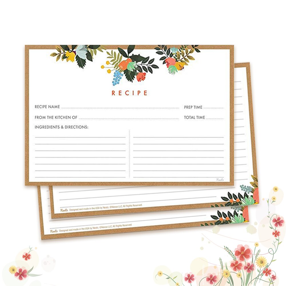 20pcs Home Kitchen Recipe Cards Floral Recipe Doub... – Grandado