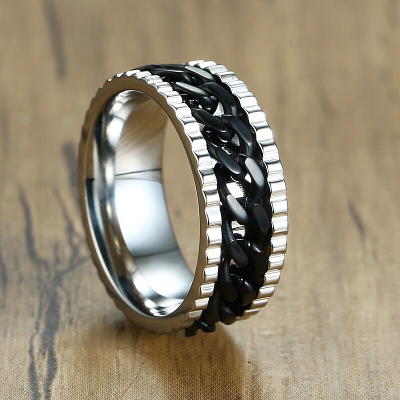Mænd blå kæde spinner sort ip herre ring rustfrit ... – Vicedeal