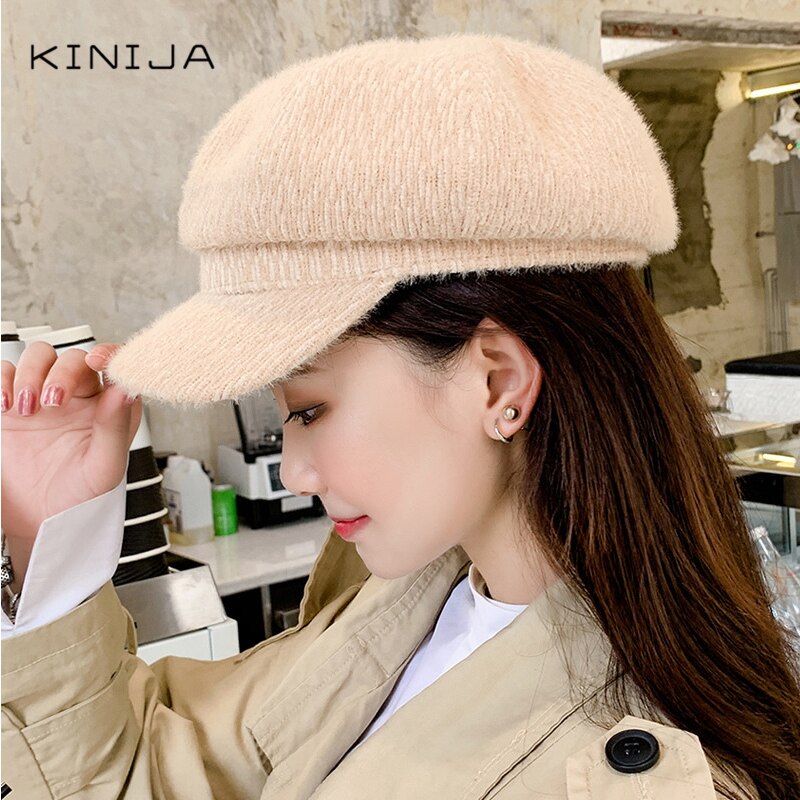 Outono inverno lã feminino boina boné octogonal ch... – Grandado