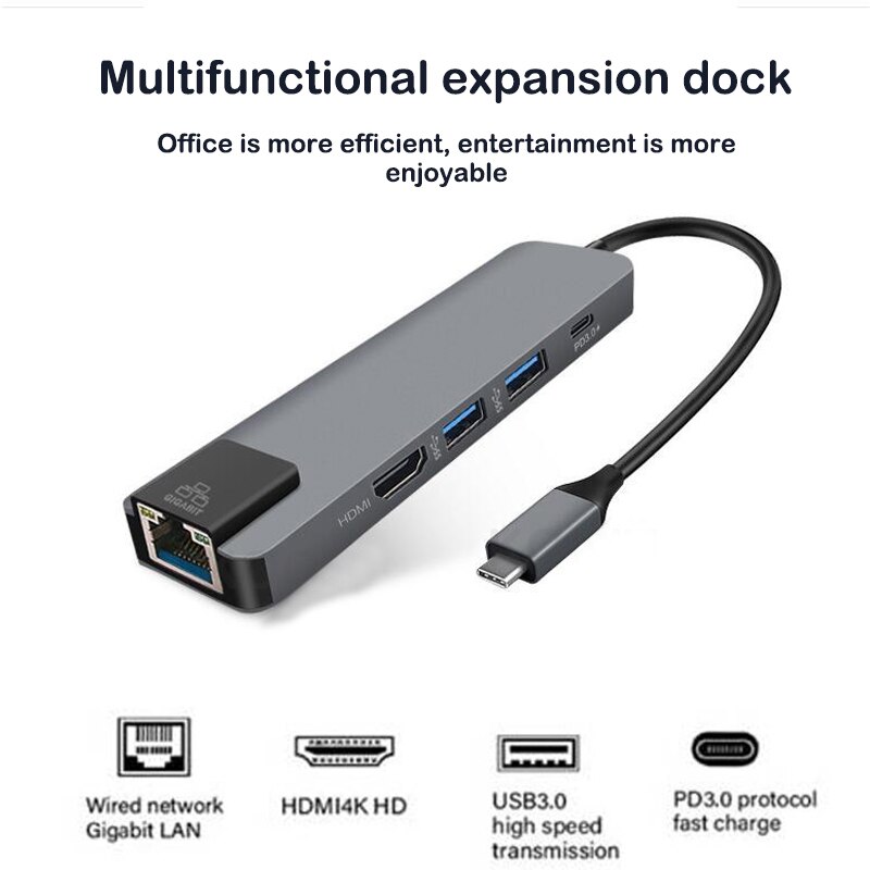 5 In 1 Usb Type C Hub Rj45 Naar Lan Gigabit Ethern... – Vicedeal