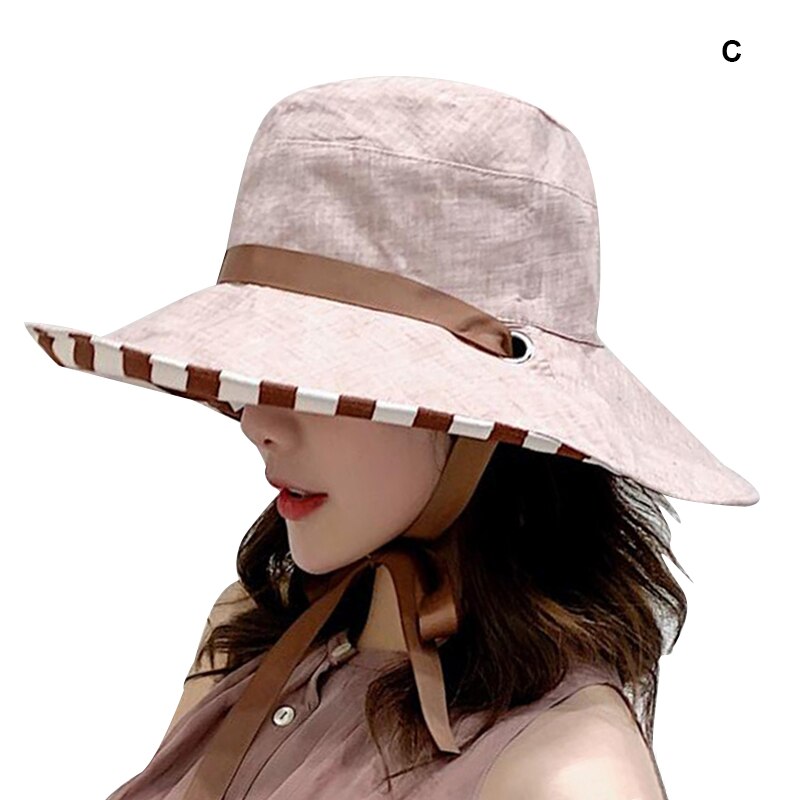 Hat For Women Sunscreen Foldable Striped Wide Brim... – Vicedeal