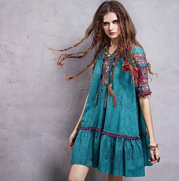 BOHO INSPIRED ethnic summer dresses ruffles hem lo... – Vicedeal
