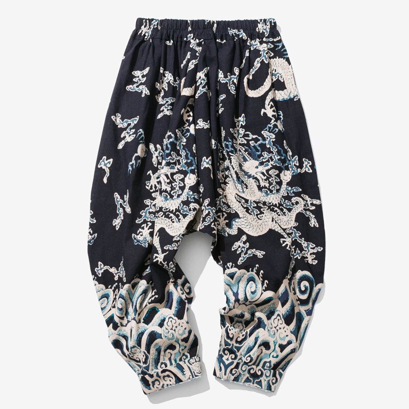 Summer Chinese Style Men Dragon Pants Loose Casual... – Grandado