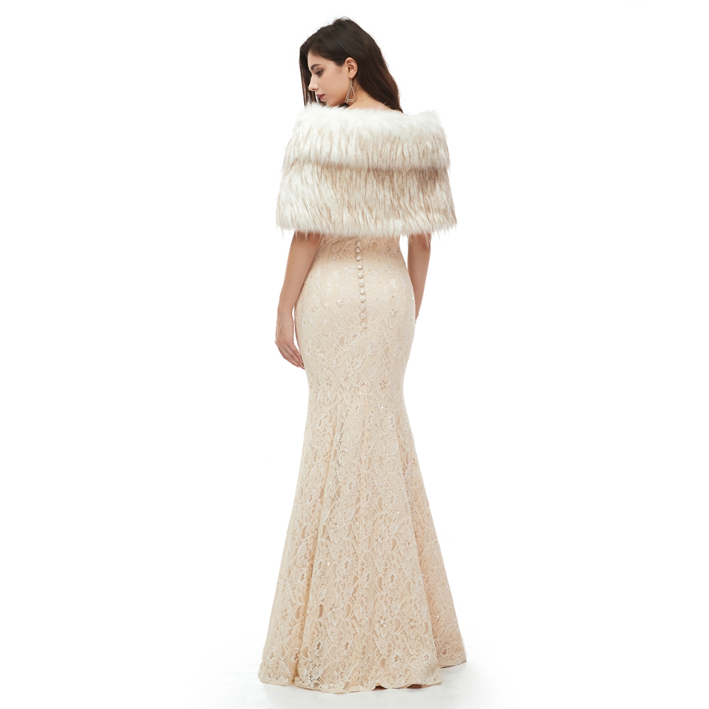 2022 Ivory Champagne Faux Fur Coat Formal Party Ev... – Grandado