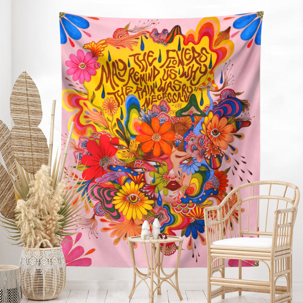 Psychedelic Floral Girl Tapestry Wall Hanging Colo... – Vicedeal