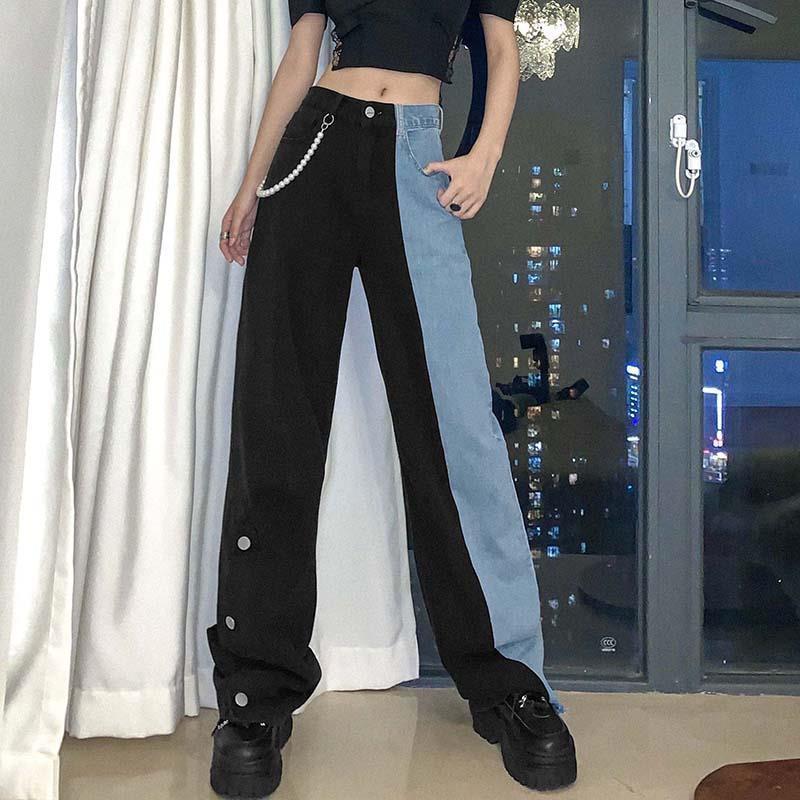 HOUZHOU Patchwork Jeans Winter Splice Jeans Women ... – Vicedeal