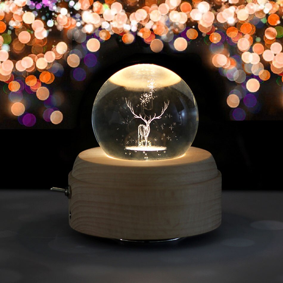 Music Box Crystal Ball Wooden Nightlight Music Box... – Vicedeal