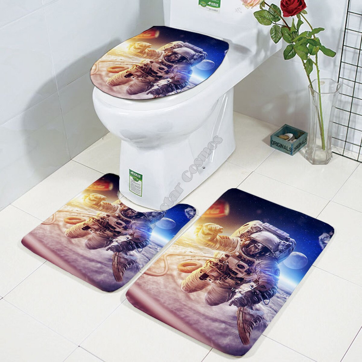 Galaxy astronaut Three-piece set 3D printed Bathro... – Grandado