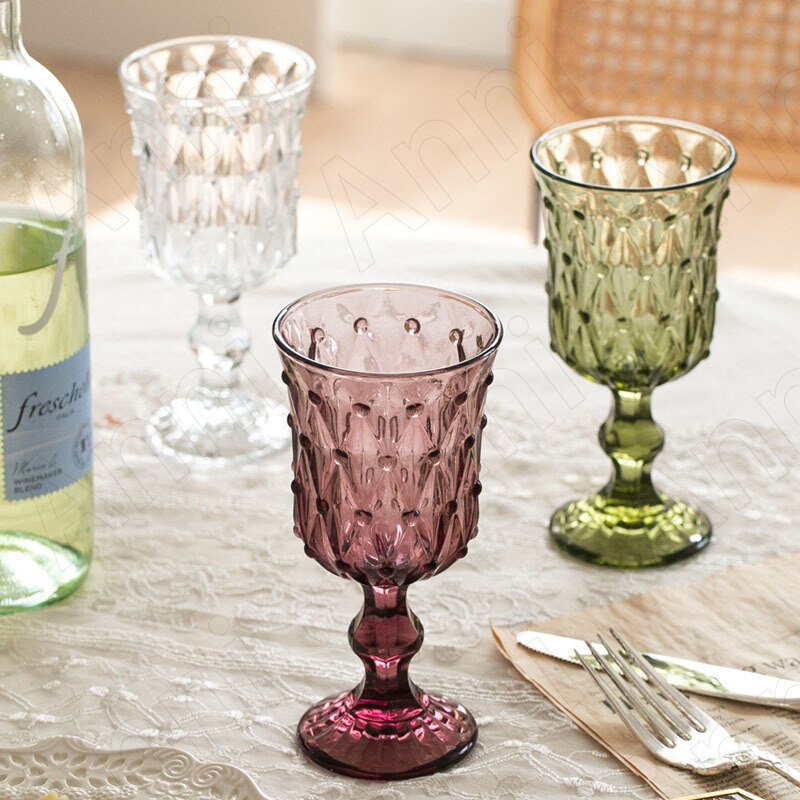 European Glass Goblet Transparent Relief Western R... – Vicedeal