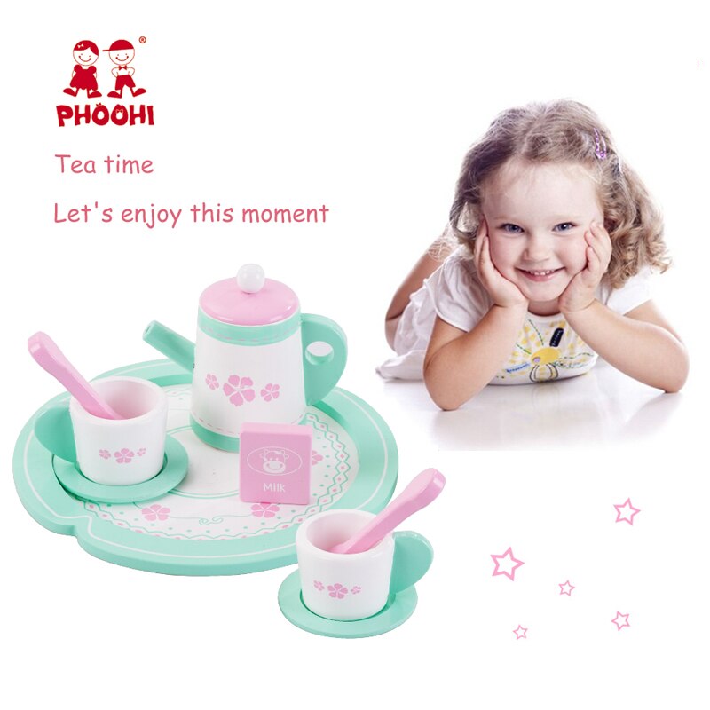 Girl Mini Wooden Pretend Play Tea Set Toy Kids Kit... – Grandado