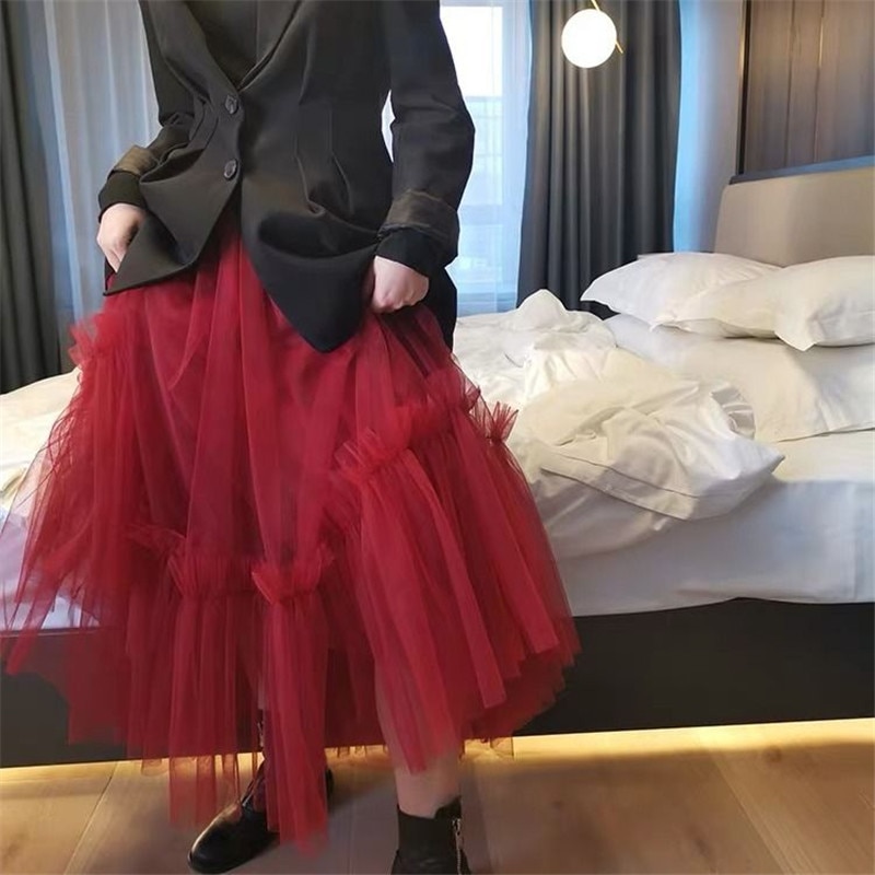 Hoge Taille Geplooide Lange Rok Vrouwelijke Enkell... – Vicedeal