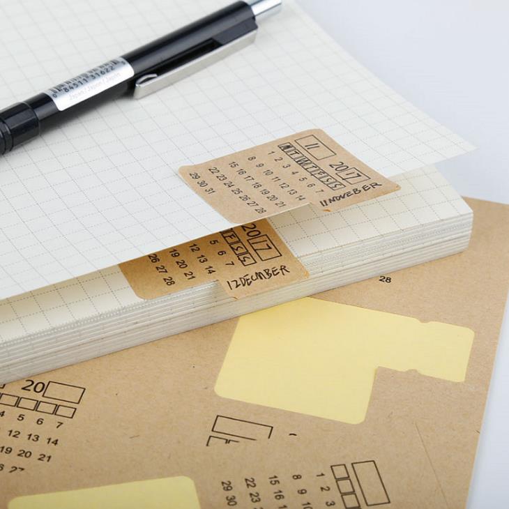 2 Set Cute Adhesive Calendar Stickers Kraft Paper ... – Grandado