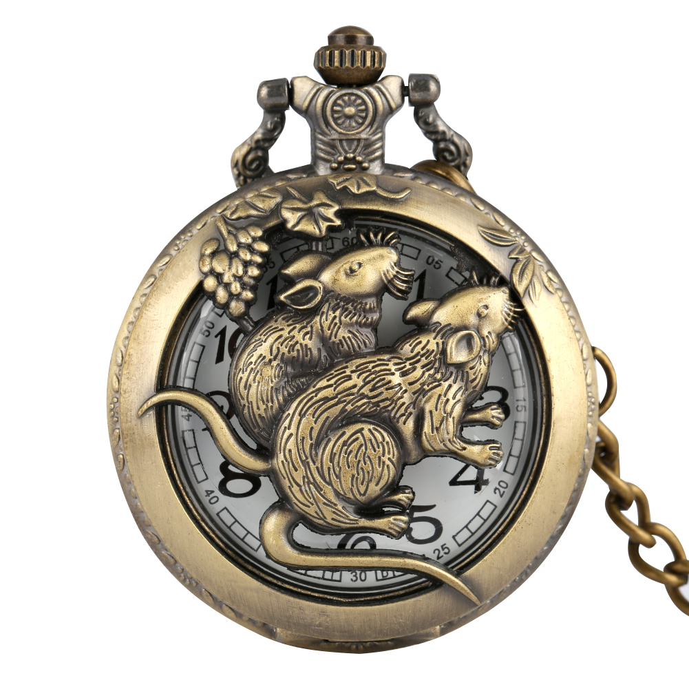 Classic Bronze Pocket Watch Chinese Zodiac Mouse S... – Grandado